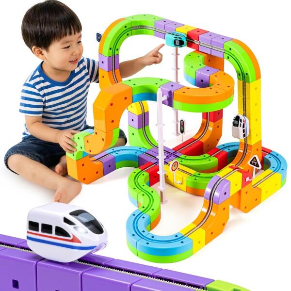 88 ピース 浮遊列車セット、反重力埋め込み型電動鉄道車両 3 4 5 6 7 8 歳子供用 STEM学習おもちゃ 知育玩具 3歳 おもちゃ 男の子商品コード：49081384214型番：2589C【モジュラー式3Dクリップフィットデザイン...