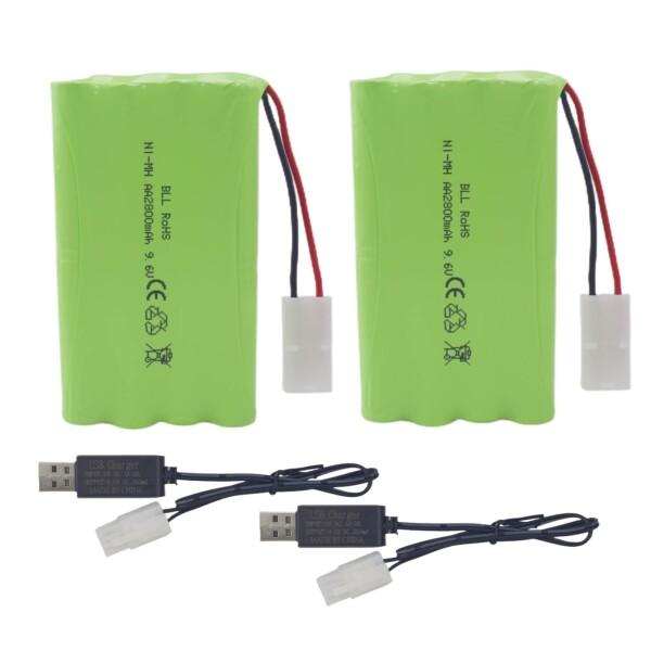 2PCS 9.6V 2800mah AAプラグ電池 タミヤプラグとUSB充電ケーブルに適合するリモコンカー、トラック、戦車、建設車両、RCボート充電式電池商品コード：49081384790大容量バッテリー:このバッテリーはタミヤプラグ付きの...