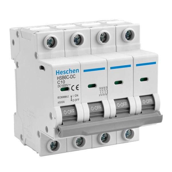 Heschen DC のミニチュア遮断器、HSB6C-DC、4 ポーランド、DC1000V の太陽光発電の遮断器、太陽 PV システム太陽電池の格子システム、35mm DIN の柵の土台のための (10A)商品コード：49081385679...