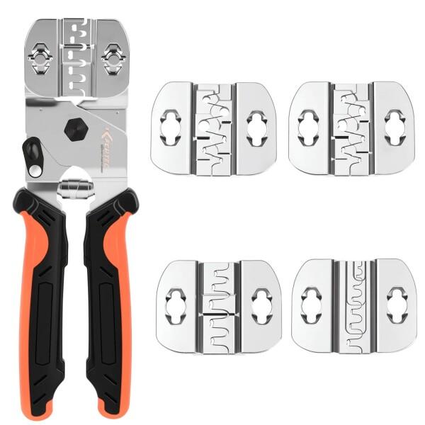 KF CPTEC 圧着ペンチ 0.8?4.7mm? ダイス快速交換式 四合一交換ダイス オープンバレル端子（ギボシ・ファストン）対応 非絶縁端子用 軽量設計 車載配線・DIY電装用 JST・Molex・TE対応 SKN-60B商品コード：4...