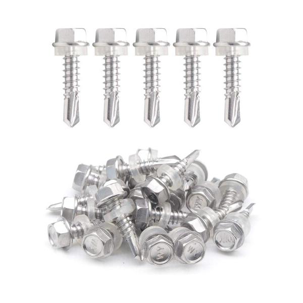 #12 x 1ステンレス六角ワッシャーヘッドセルフドリルねじ(25個)、ステンレススチール410完全ねじ板金Tekセルフタッピングねじ商品コード：49081390087型番：IMS-HWSD-12*1-25サイズ：#12 x 1"カラー：シ...