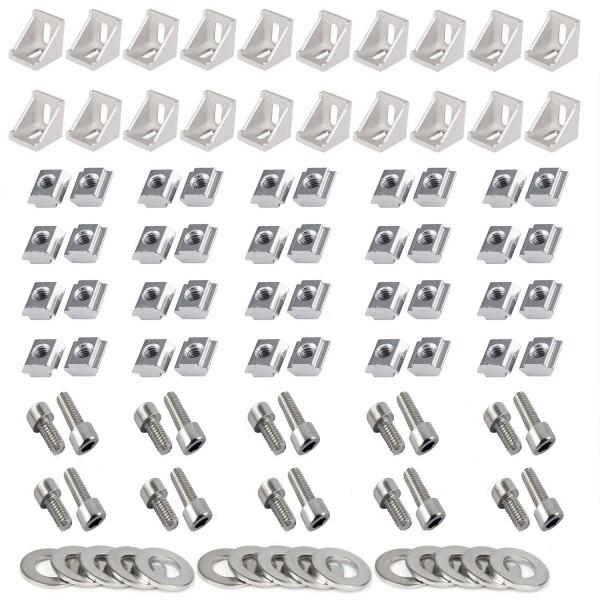 4040シリーズ アルミプロファイルコネクターセット20個 コーナーブラケット40個 M8x20mm Tスロットナット 40個 M8フラットワッシャ 40個 M8x16mm 六角ソケットキャップスクリューボルト 8mmスロットアルミプロファ...