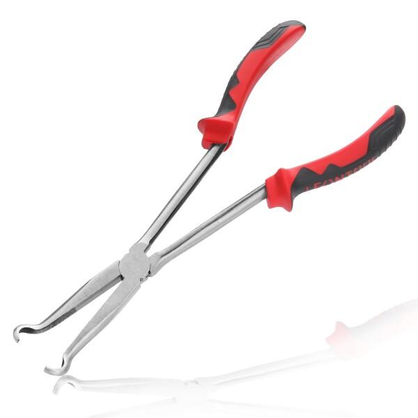 LEONTOOL ホースプライヤー 超ロング ホースクランププライヤー ロングサイズ メカニックプライヤー ロングタイプ ロングプライヤー ロングホースグリッパー ロングノーズ ホースクランプ プライヤー ギザ付 先端半丸 先曲がり 全長2...
