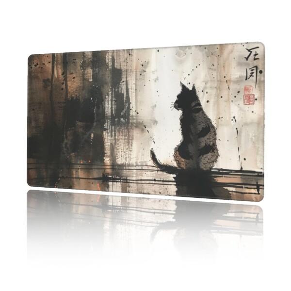 マウスパッド 大型 ゲーミング 水墨 猫 黒 灰色 マウスマット デスクマット 特大 おおきい キーボードパッド ゴム底 光学式 マウス対応 滑り止め 耐久性 良い おしゃれ かわいい 防水 サイバーカフェ オフィス最適 適度な表面摩擦 4...