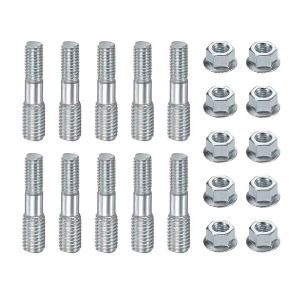 M METERXITY 10セット チェーンソーガイドバースタッド＆バーナット M8×1.25〜M10×1.5 両端バースタッド M8ナット付き マンがンスチール製 エコーフランジバーナットキット 交換用パーツ商品コード：490813994...