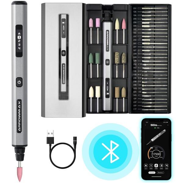 ARROWMAX コードレス充電式電動彫刻ペン 42ビット アルミケース、スマートモーションコントロール、OLED、Bluetooth、APP、ワイヤレス磁気充電、DIY用ダイヤモンドチップエッチングツール (SGS PRO) ブラック商品...