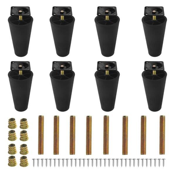 WMYCONGCONG 8本セット 家具脚 ソファ 脚 120mm 交換用家具レッグ プラスチックソファレッグ ラウンドテーパー サポート脚 高さ調整 継脚 継ぎ足 マウントプレート付き M8スレッド キャビネットコーヒーテーブルテレビスタ...
