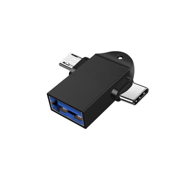 OTG変換アダプタ 3in1 Type-C/Micro-B to USB-A 3.0 5Gbps 高速データ転送 アルミ合金 軽量 外付けHDD キーボード Android対応商品コード：49081420291【3in1多機能変換】 Typ...