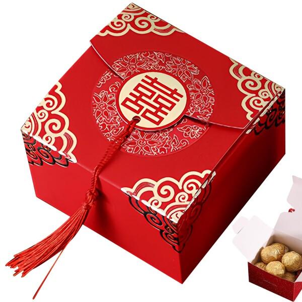 HannaFires 20個入り 中国の結婚式の記念品ボックス - ダブルハピネスデザイン トラディショナルスタイル ゲストへのギフト クリエイティブなスクエアキャンディギフト パーティー用商品コード：49081425315型番：AMUS-...