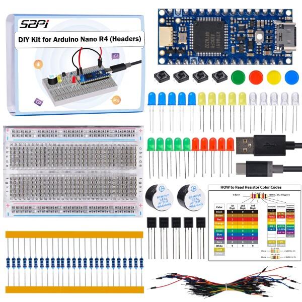 GeeekPi Arduino Nano R4 用 DIYキット ピンヘッダー付き 初心者向け電子学習セット（ブレッドボード、LED、抵抗、トランジスタ、タクトスイッチ、ジャンパーワイヤー、USB-Cケーブル、ガイド付き）商品コード：490...