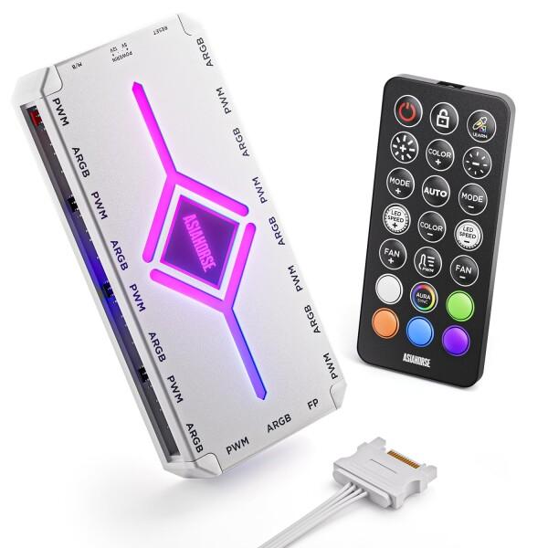 AsiaHorse ASH-S1 ARGBファンハブコントローラー - 9ポート PWM &amp; 5V アドレス指定可能 ARGBハブ リモコン付き 20種類のプリセットエフェクト &amp; カラーラーニングモード対応 Aura Sy...