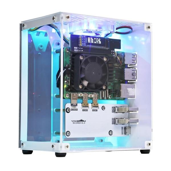 Yahboomラズベリーパイ5 M.2 SSDPCIeミニPCシャーシ、Pi 5に適用し、タワー型ラジエータ、RGBファン、OLEDディスプレイ,付属M.2 PCIE拡張ボード,256 GB NVME SSD付き商品コード：49081478...
