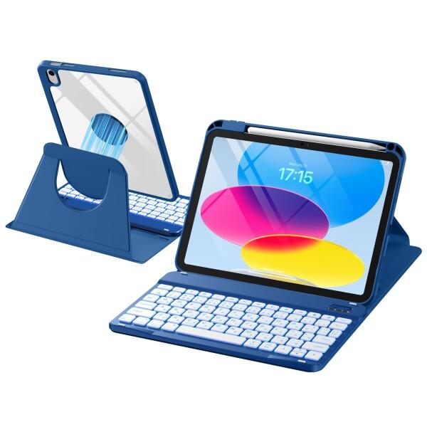 HETHOT iPad用 A16 第11世代/第10世代 キーボード付きケース JIS日本語配列 360度回転・取り外し可カバー マグネット搭載ケース 薄型キーボード 2台デバイス切り替え可 7色バックライトType-C充電 耐汚れ性素材商...