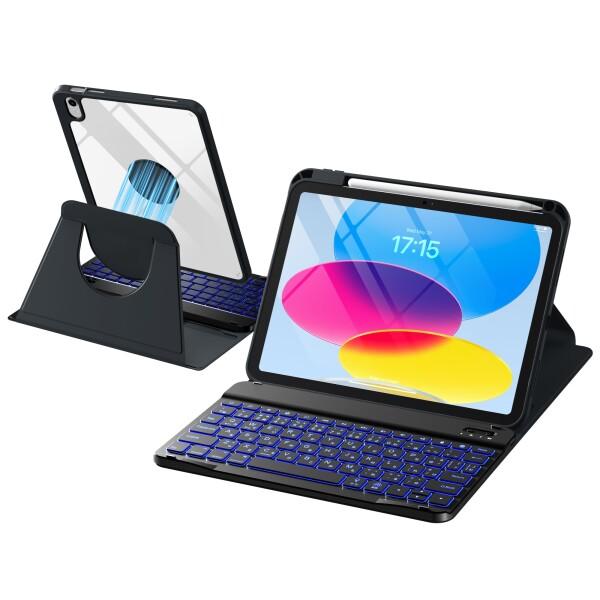 HETHOT iPad用 A16 第11世代/第10世代 キーボード付きケース JIS日本語配列 360度回転・取り外し可カバー マグネット搭載ケース 薄型キーボード 2台デバイス切り替え可 7色バックライトType-C充電 耐汚れ性素材商...