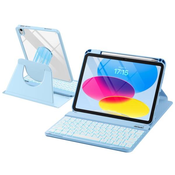 HETHOT iPad用 A16 第11世代/第10世代 キーボード付きケース JIS日本語配列 360度回転・取り外し可カバー マグネット搭載ケース 薄型キーボード 2台デバイス切り替え可 7色バックライトType-C充電 耐汚れ性素材商...