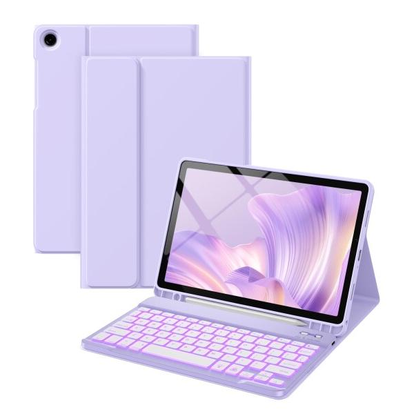 Samsung用 キーボードケース - 対応Galaxy Tab A9+ 11 インチ 全面保護 防汚材質 マグネット着脱式キーボード 静音キー 7色バックライト日本語取扱説明書付き US配列 ラベンダー商品コード：49081478824型...