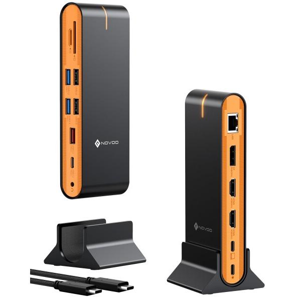NOVOO USB-C ドッキングステーション 15-in-1 縦置き・横置き両用 USB-Cハブ 4K HDMI/DP/PD100W/USB3.2/SDカード/有線LANポート搭載 ノートパソコン拡張用 MacBook/Windows対応...