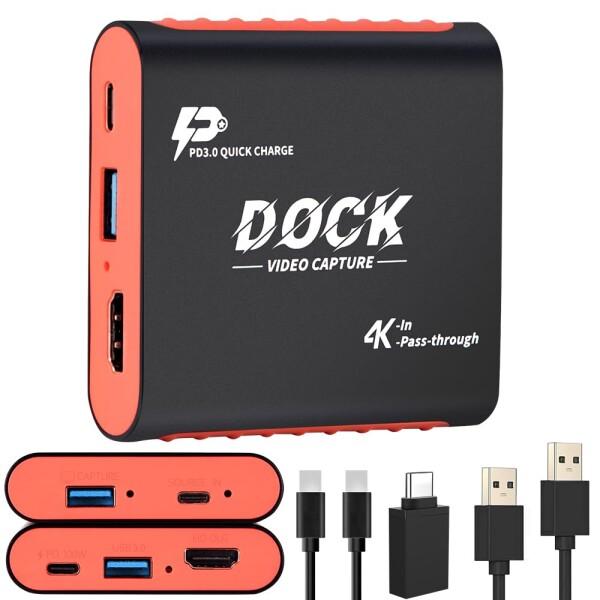 キャプチャーボード Switch 2/Switch/Steam Deck 対応 2-in-1 ドック テレビ出力 1080P 60Hz 低遅延 4K HDMI パススルー PD100W 充電 ゲーム実況配信 録画 コンパクト商品コード：49...