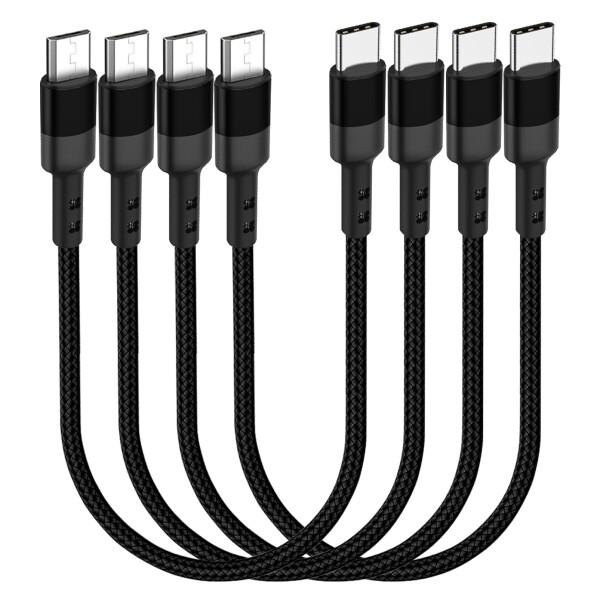 USB CからMicro USBケーブル30 cm 4本、SUMPKShort Micro USBからC型アダプタケーブル編み、OTG 480 Mbpsデータ転送USB CからUSB Micro互換Galaxy S 7 S 6、J 7、J ...