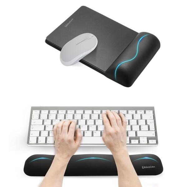 UnivoColors リストレスト一体型マウスパッド（コンパクト）＆キーボードリストレスト（Mサイズ）セット 手首置き プレミアムPU素材 低反発クッション 人間工学デザイン 出張や旅行先でも携帯に便利 硬質プレートでマウス操作滑らか 長...