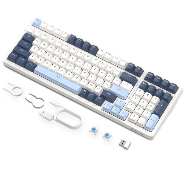 ZIYOU LANG K8 ゲーミングキーボード ワイヤレス メカニカルキーボード 100キー 青軸 テンキー ホットスワップ対応 ガスケットマウント カスタムRGBバックライト 2.4Ghz/ Bluetooth 5.0/Type-C有線...