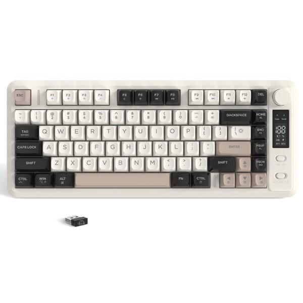ZIYOU LANG x FREEWOLF M75 ワイヤレス ゲーミングキーボード スマートディスプレイ&amp;ノブ付き BT/2.4Ghz デュアルモード PBT グラデーションキーキャップ レインボーバックライト TKL 82キー ...