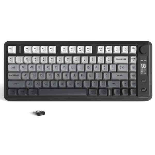 ZIYOU LANG x FREEWOLF M75 ワイヤレス ゲーミングキーボード スマートディスプレイ&amp;ノブ付き BT/2.4Ghz デュアルモード PBT グラデーションキーキャップ レインボーバックライト TKL 82キー ...