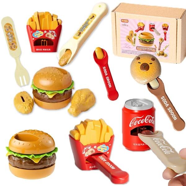 Wesfen こどもハンバーガー給餌セット、ごっこ遊び用食品、ロールプレイおもちゃ、ハウス遊びおもちゃ、コーラフライドポテトパン、伸びるごっこ遊びファーストフードセット、男の子 女の子 誕生日、クリスマス商品コード：49081551945型...