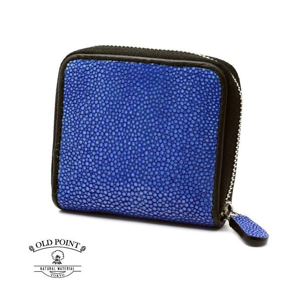 ■品名：エリチェ 極小ラウンドコインケース ■素材： 外装：ブルーポリッシュ　/エイ革 内貼：ブラック　/牛革 ■サイズ： 本体/ W/80mm H/70mm D/20mm■スティングレイ（エイ革） ガルーシャとも呼ばれ、昔から『海の宝石』...