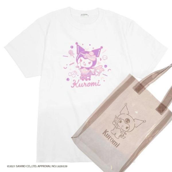 サンリオ 人気キャラクター クロミちゃん 半袖 TシャツとPVCバッグがセットになった商品です。夏のレジャー などで濡れた物を入れたり、普段使いにも可愛いバッグです。カラー：【Tシャツカラー】ホワイト　　　　【バッグカラー】グレー　　　　【...