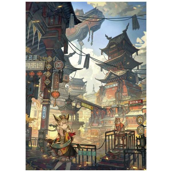 サイズ：38×53cm500ピース東洋の不思議な街に迷い込んで旅をしよう、彼女と共に見た事も無い世界に触れてみよう。イラストレーターnocrasが独自の世界観で描く、幻想的な風景のジグソーパズルです。