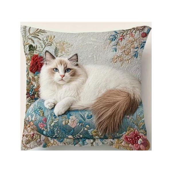 刺繍ではなくプリントタイプです。猫がかわいすぎるクッションカバーです。後ろは無地です。素材：ポリエステルサイズ：約45ｃｍ四方