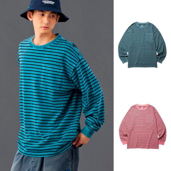 リベレイダース ロンT LIBERAIDERS ユニセックス ピグメントダイ ストライプ 長袖 Tシャツ PIGMENT DYED STRIPED L/S SHIRT ピンク/ブルー 2色展開使用素材コットン 100%サイズ S肩幅 53c...