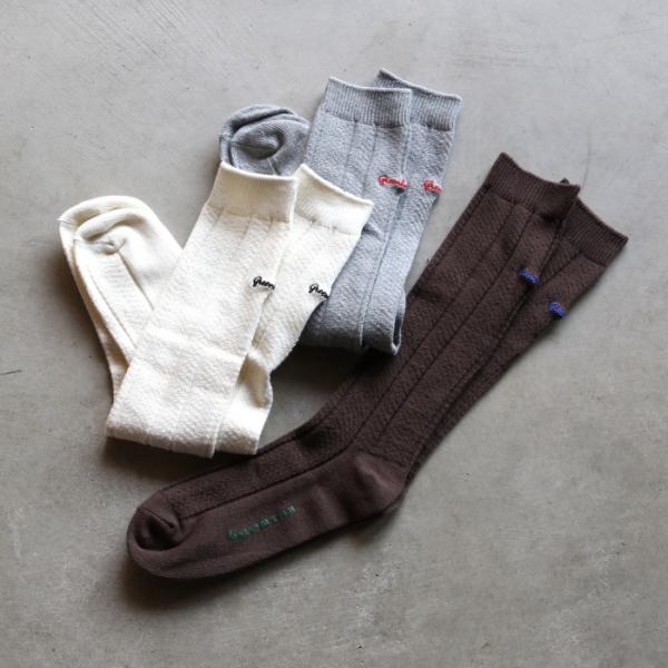 GREEN BUTTER 靴下 正規販売 グリーンバター ネット ストライプ ソックス 刺繍 NET STRIPE SOCKS ブラウン/アイボリー/グレーメランジ 3色展開 使用素材綿 90%, ポリエステル 10%サイズFREEサイズコ...
