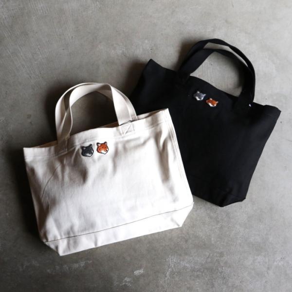 メゾンキツネ バッグ ショルダー MAISON KITSUNE ダブル フォックスヘッド トート DOUBLE BOLD FOX HEAD PATCH TOTE BAG アントラシート/エクリュ使用素材コットン100%サイズ ONE SIZ...