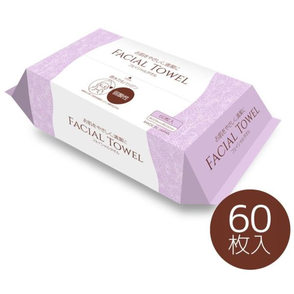 【品質表示】素材：レーヨン80％、ポリエステル20％サイズ：約200mm/約200mm枚数：60枚入り生産国：日本製【使用方法】表面中央の切り取り線に沿って開封し、ご使用時に袋から1枚ずつ取り出してお使いください。使い捨てタオル　弱酸性タオ...