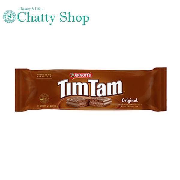 オーストラリアで人気No.1のチョコレートビスケットと言えば、ティムタム。チョコクリーム、ビスケット、チョコレートが絶妙なハーモニーを奏でます。ミルクチョコレート（砂糖、全粉乳、ココアバター、カカオマス、植物油脂、ホエイパウダー（乳成分を含...