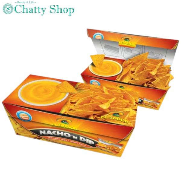 中南米の代表食材『トルティーヤ』と『チーズソース』が一つになった人気のお菓子『ナチョ ディップ チーズ』香ばしく揚げた塩味のトルティーヤチップスと、チーズソースを食べやすく一体型にしました。ディップすることでさらにおししくお召し上がり頂けます。