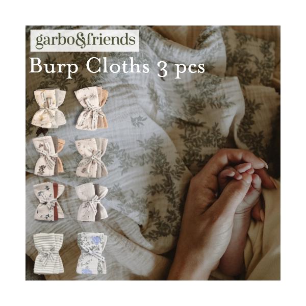 Garbo＆Friendsの繊細で上品なデザインが施されたガーゼクロス3枚セット。モスリンコットン100％で軽くて通気性がよく、繊細な赤ちゃんの肌を優しく包み込みます。赤ちゃんのよだれを拭いたり、授乳後にげっぷをさせる際にママやパパの服が汚...