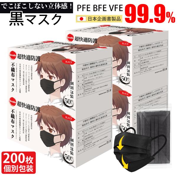 ■内容：マスク■カラー：黒■対象：風邪・花粉・ホコリなど■ PFE/BFE/VFE 99.7%　/　微粒子ろ過率0.1　/　花粉99.9%■素材：本体：ポリプロピレン/耳ひも：ポリエステル・ポリウレタン　　　　ノーズフィッター：ポリエチレン...