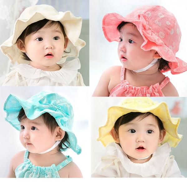 帽子 赤ちゃん ベビー帽子 サマーハット 夏帽子 赤ちゃん用 ベビーベビー用 夏 夏用 46cm 48cm ピンク 水色 アイボリー イエロー 黄色 白 女の子用 つば付き つば チューリップハット NB 3M 6M 9M 3ヶ月 6ヶ月 ...