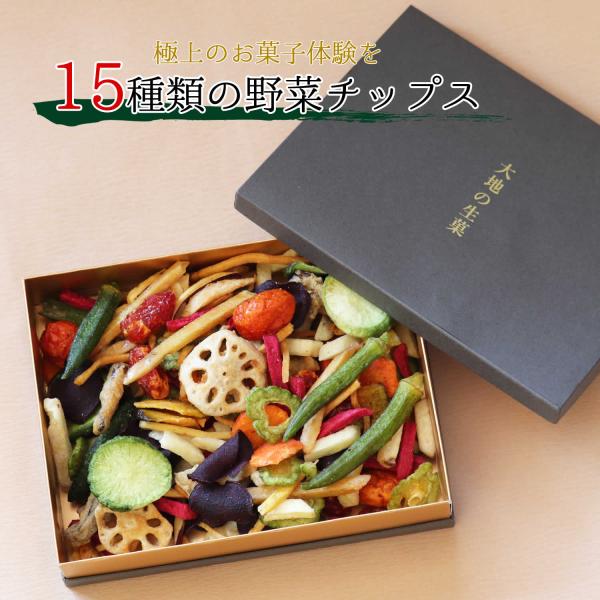 【ポイント】 大地から生まれたやさしい味わいの野菜チップスです！にんじん、かぼちゃ、ごぼう、しいたけ、れんこん、オクラ、ゴーヤ、紫芋、 青大根、赤大根、細切芋けんぴ、さつまいも、じゃがいも、ドライトマト、フライトマト15種類の野菜チップスが...