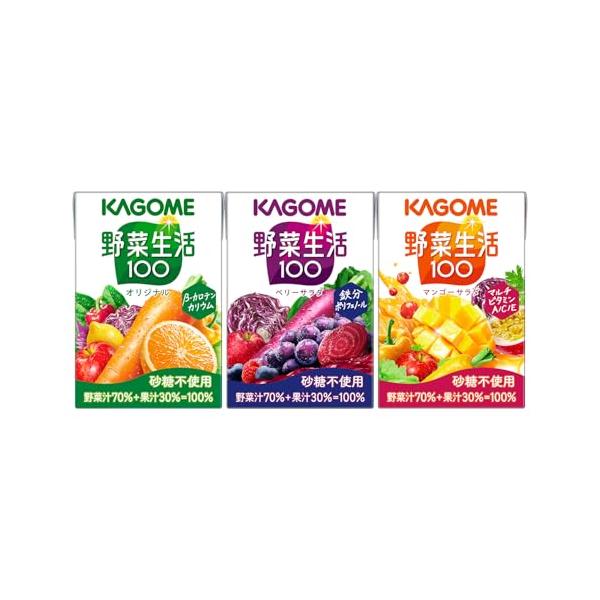-/100ミリリットル (x 12)/2339・パッケージ個数:1・内容量:100ml・カロリー:野菜生活100オリジナル 100ml:32kcal/1本、野菜生活100エナジールーツ 100ml:40kcal/1本、野菜生活100フルーテ...
