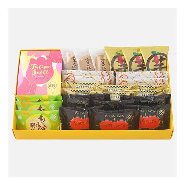 オランダ家自慢の洋菓子と和菓子が入ったお詰合せです。色々なお味が楽しめますので、贈り物にオススメでございます。【内容量】楽花生パイｘ6楽花生最中ｘ3おいも先生ｘ3ちーずみるく饅頭ｘ3千の葉パイ×4楽花生ミルフィーユサンドｘ6チューリップサブ...