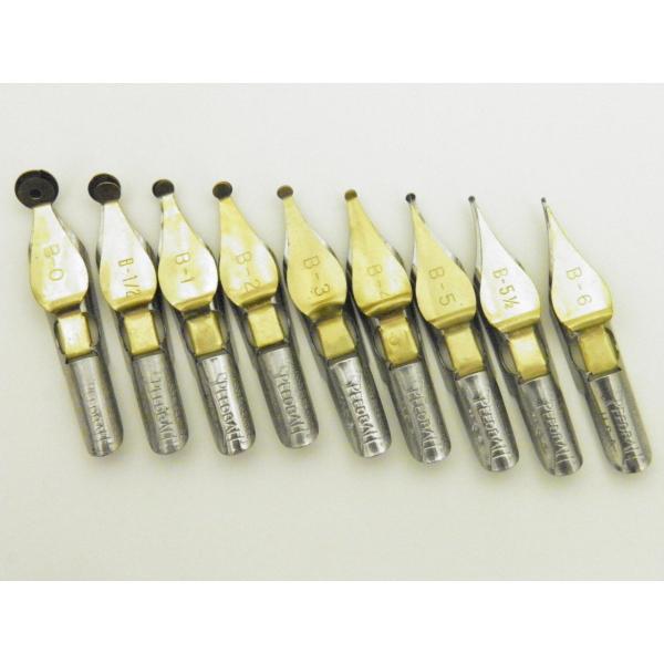 スピードボール　Bスタイルペン先（各サイズ2本組）アメリカ・スピードボール社製のカリグラフィー用ペン先。写真：左からB0、B1、B2、B3、B4、B5、B5 1/2、B6