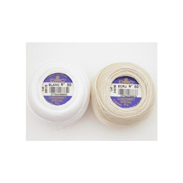 コルドネスペシャル　デリケートさと美しい光沢が特徴。●色数：2色（BLANC, ECRU）●素材：綿100%●重さ（長さ）：20g巻 　　80番=360m 　
