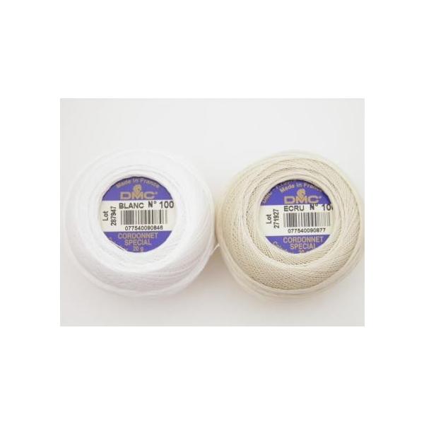 コルドネスペシャル　デリケートさと美しい光沢が特徴。●色数：2色（BLANC, ECRU）●素材：綿100%●重さ（長さ）：20g巻 　　100番=430m
