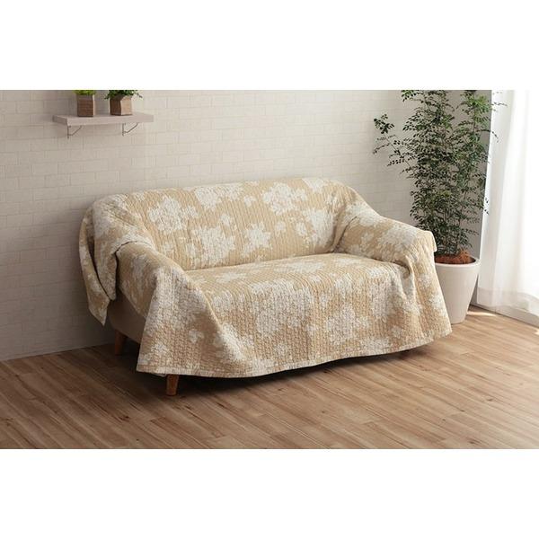 【商品名】 マルチカバー/ソファーカバー 【正方形 約190×190cm フラワーベージュ】 洗える 綿100％ リバーシブル 〔リビング 寝室〕花 【ジャンル・特徴】 綿 コットン ウォッシャブル 両面兼用 マルチカバー ソファーカバー ...