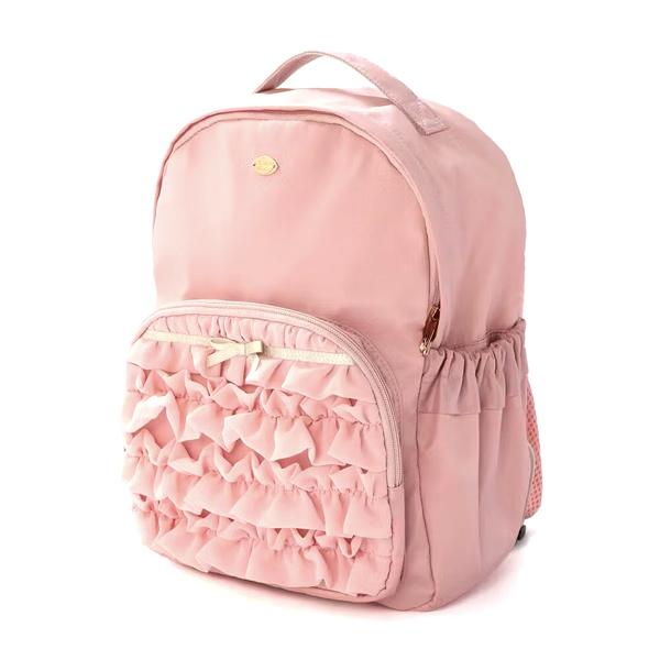 ナイロンタフタを使った、ギャザーフリルポケットのリュックサックです。サイド・外側・内側にポケットが付き、肩ずり落ち防止ベルトも付いています。背面がメッシュの為通気性もいいです。■品　番：1814-76029■素　材：ナイロンタフタ■サイズ：...