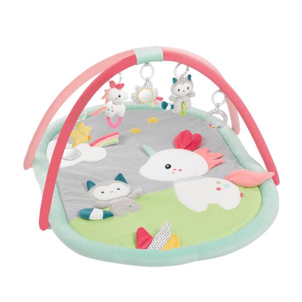 カラフルなユニコーンとキャットのモチーフです。110×85×53cmポリエステルスリランカ製